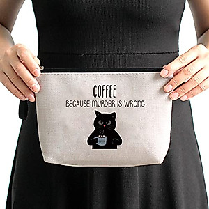 Coffee Lovers Gifts for Her, Funny Coffeemaker Coffee Lover Gift Idea Barista Makeup Bag, Mother’s Day Christmas Birthdays Graduation Gifts for Coffee Women, Black Cat Gift Because M is Wrong