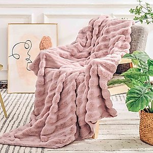 NEXHOME PRO Faux Fur Throw Blanket Pink, Luxury Soft Decorative Cozy Plush Long Shaggy Fluffy Blanket for Sofa Couch Bed Living Room, Reversible Puffy Thick Warm Blanket for Winter, 50"X60"