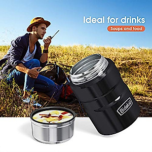 Thermoses for Hot Food, (Bidakid) 2 Pack insulated food jar for hot, soup thermoses, Lunch box containers for hot cold food with Lid and Folding Spoon for Kids and Adults (25.4oz+17oz)