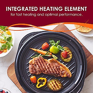 Elite Gourmet EMG1100 Electric Indoor Nonstick Grill, Dishwasher Safe, Cool Touch, Fast Heat Up Ideal Low-Fat Meals, Includes Tempered Glass Lid, 11", Black