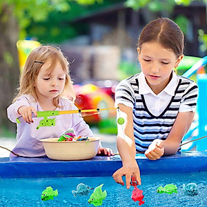 Liberty Imports Magnetic Light Up Kids Fishing Pole Bath Toy Set - Rod and Reel with Sea Turtle and 5 Unique Fish -Outdoor Water Toys and Fishing Game for Kids Age