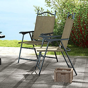 Outsunny Folding Patio Chairs, Set of 4 Sports Chairs for Adults, Camping Chairs with Armrests, Breathable Mesh Fabric Seat for Lawn, Beige
