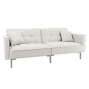 DEEF Linen Upholstered Modern Convertible Folding Futon Sofa Bed for Compact Living Space Apartment Dorm,Two Seat,White