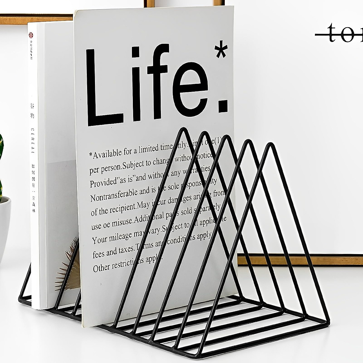 Sooyee 2 Pack 9 Slot Black Magazine Holder,Desktop File Sorter Organizer Triangle Bookshelf Decor Home Office