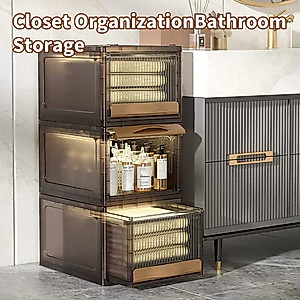 Lozovin Storage Drawers - Double Door Plastic Drawer Organizer with Built-in Locking Latch, 41.8Qt large Stackable Plastic Storage Drawer Container - 3 Pack