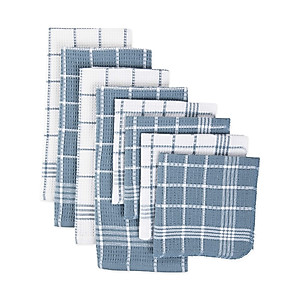 DII Waffle Weave Kitchen Collection, 100% Cotton, Kitchen Set, Blue 8 Piece