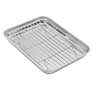 Aspire Baking Sheet with Rack Set, Stainless Steel Cookie Sheet and Cooling Rack, 9.5 Inch X 7 Inch X 1 Inch