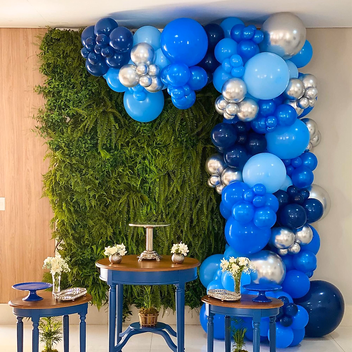 152Pcs Blue Balloon Garland Arch Kit, Royal Navy Blue and Metallic Silver Balloons in different Sizes for Boy Birthday Baby Shower Graduation Party Decoration