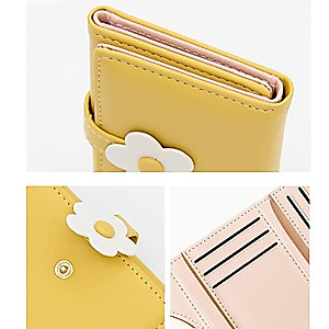 LJCZKA Cute Small Wallet for Girls Women - RFID Blocking PU Leather Tri-folded Flowers Cash Pocket with Card Holder Slim Short Wallet (Yellow)