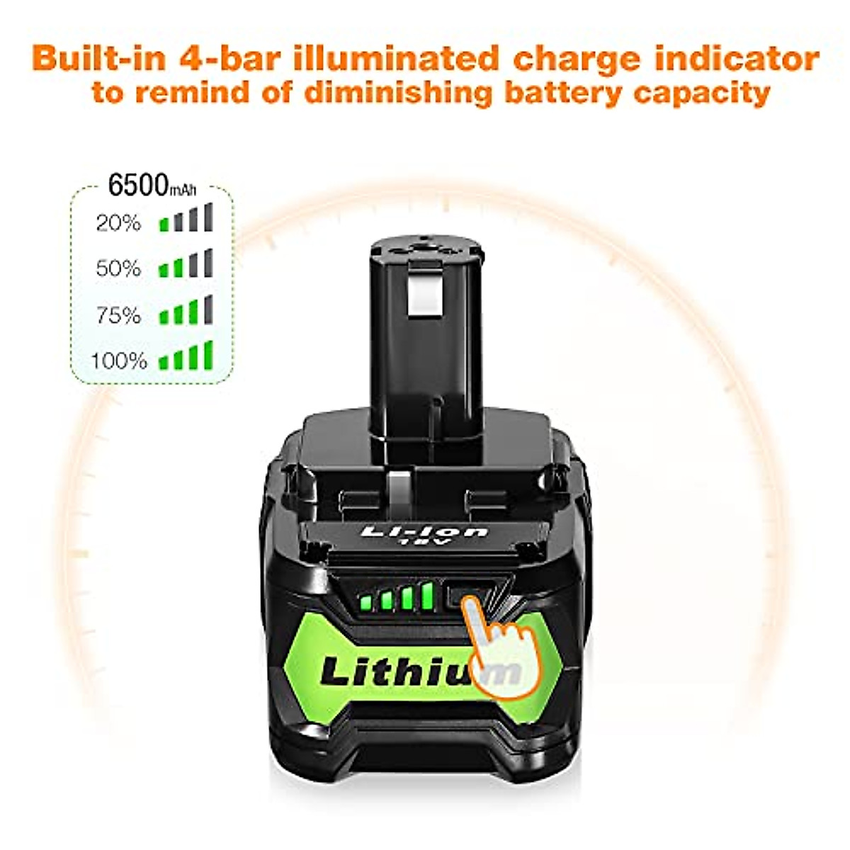 LORDONE 2Pack 6500mAh P108 Lithium Battery Compatible with Ryobi 18V one+ Battery for P100 P102 P103 P104 P105 P107 P109 P190 Cordless Tool Battery