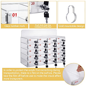 Threan Cell Phone Locker Box Clear Cell Phone Storage Acrylic Cell Phone Lock Box with Door Locks and Keys Wall Mounted Cell Phones Storage Cabinet for Office School Classroom Factory (20 Slots)
