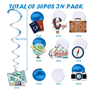 30CT Travel Theme Birthday Party Hanging Swirl Decorations, Adventure Awaits Retirement Party Hanging Decor Bon Voyage Farewell Party Supplies, Ceiling Streamers Cruise Door Wedding Graduation Decor