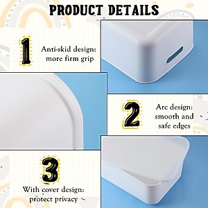 BBTO 8 Pcs White Plastic Storage Organizer Bins with Lids Large Stackable Storage Boxes with Handle Organizing Containers Including Labels and Markers for Family Organization, 14.4 x 10.4 x 6.5 Inch
