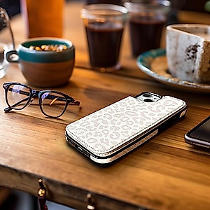 uCOLOR Flip Leather Wallet Case Card Holder Compatible with iPhone 13 6.1 iPhone 14 6.1 Women and Girls with Card Holder Kickstand (Beige Leopard)