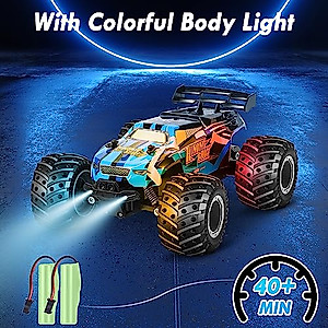 HENEROAR Remote Control Car, Remote Control Truck, 2.4Ghz All Terrain Off-Road Monster Truck, 20 KM/H Rc Cars with LED Bodylight and 2 Rechargeable Batteries Toys for Boys Age 4-7 8-12