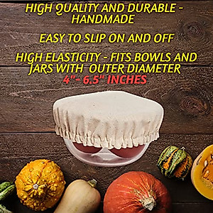 Hell Blues HB 100% Organic Elastic Food Bowl 4-Pack Small Bowl/Jar Covers Unbleached Stretched Food Reusable ~ Alternative to Plastic/Foil Covers (Fits upto 4" - 6.5" inches)