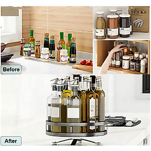 Turntable Spice Rack, 360 Degree Rotatable Seasoning Multi-Function Organizer with Suction Cup Feet for Cabinet Kitchen Refrigerator Bathroom Pantry Countertop Vanity