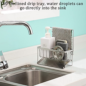 JINSILU Sink Caddy with Drain Tray, Kitchen Sink Caddy for ponge Dish Brush Soap, Kitchen Sink Organizer for Kitchen Bathroom, Sus304 Stainless Steel Rustproof