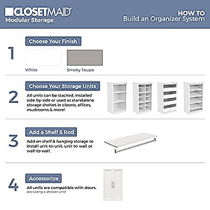 ClosetMaid Modular Storage Unit with 4 Drawers, Wood Closet Organizer, Stacking, Full Backer, Storage, Decorative Trim, White