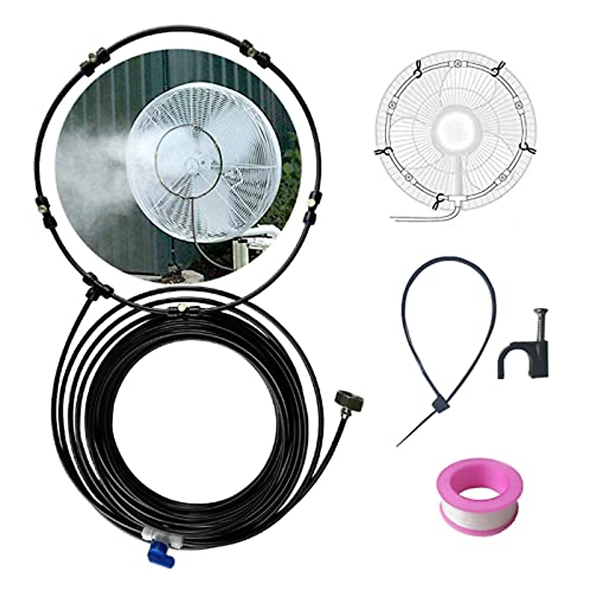 Leefasy Outdoor Fan Misting Kit Water Mister Spray for Cooling for Garden Patio Connects to Any Outdoor Fan