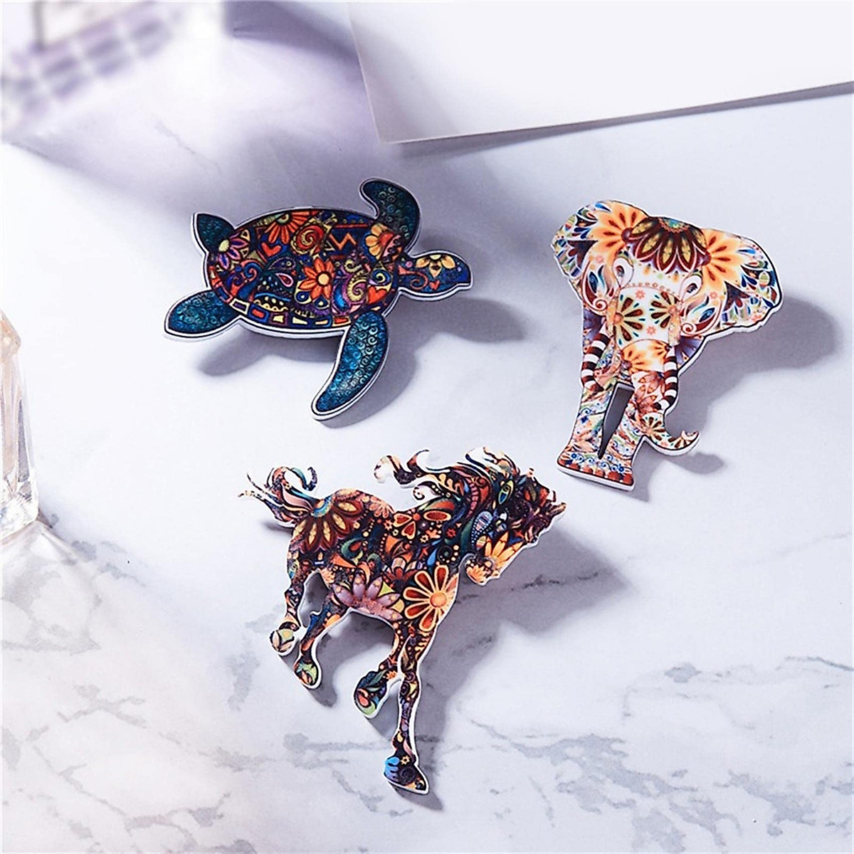 Guoshang Unisex Floral Printing Animal Brooch Pin Turtle Elephant Horse Lapel Pin for Coats Jackets Sweaters Accessories,Horse,1 Pc