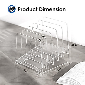 MaxGear Incline File Organizer File Holder 5 Sections, File Folder Holder for Desk Acrylic File Organizer Sorter Vertical File Rack File Stand Document Sorter for Office, School, Home, Clear