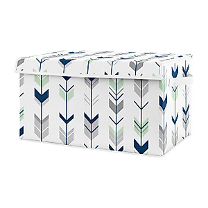 Sweet Jojo Designs Navy Blue, Mint and Grey Woodland Arrow Unisex Boy or Girl Baby Nursery or Kids Room Small Fabric Toy Bin Storage Box Chest for Woodsy Collection