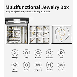 Oyydecor Jewelry Box with Clear Lid, 3-Layer Jewelry Organizer with 2 Drawers PU Leather Display Storage Case Necklace Ring Earring Storage Case Gifts for Women