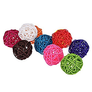 Keersi 10pcs Rattan Balls Bird Toy Part DIY Accessories Making Toy for Parrot Budgie Parakeet Cockatiel Conure Lovebird Finch Macaw African Grey Cockatoo Amazon Cage Part Random Color (5cm/ 1.96'')