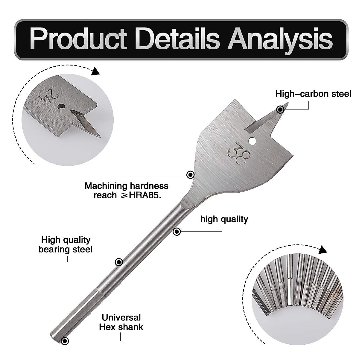 HOHXEN High Speed Steel Wood Boring/Spade/Paddle - Drill Bit Set 12-40mm
