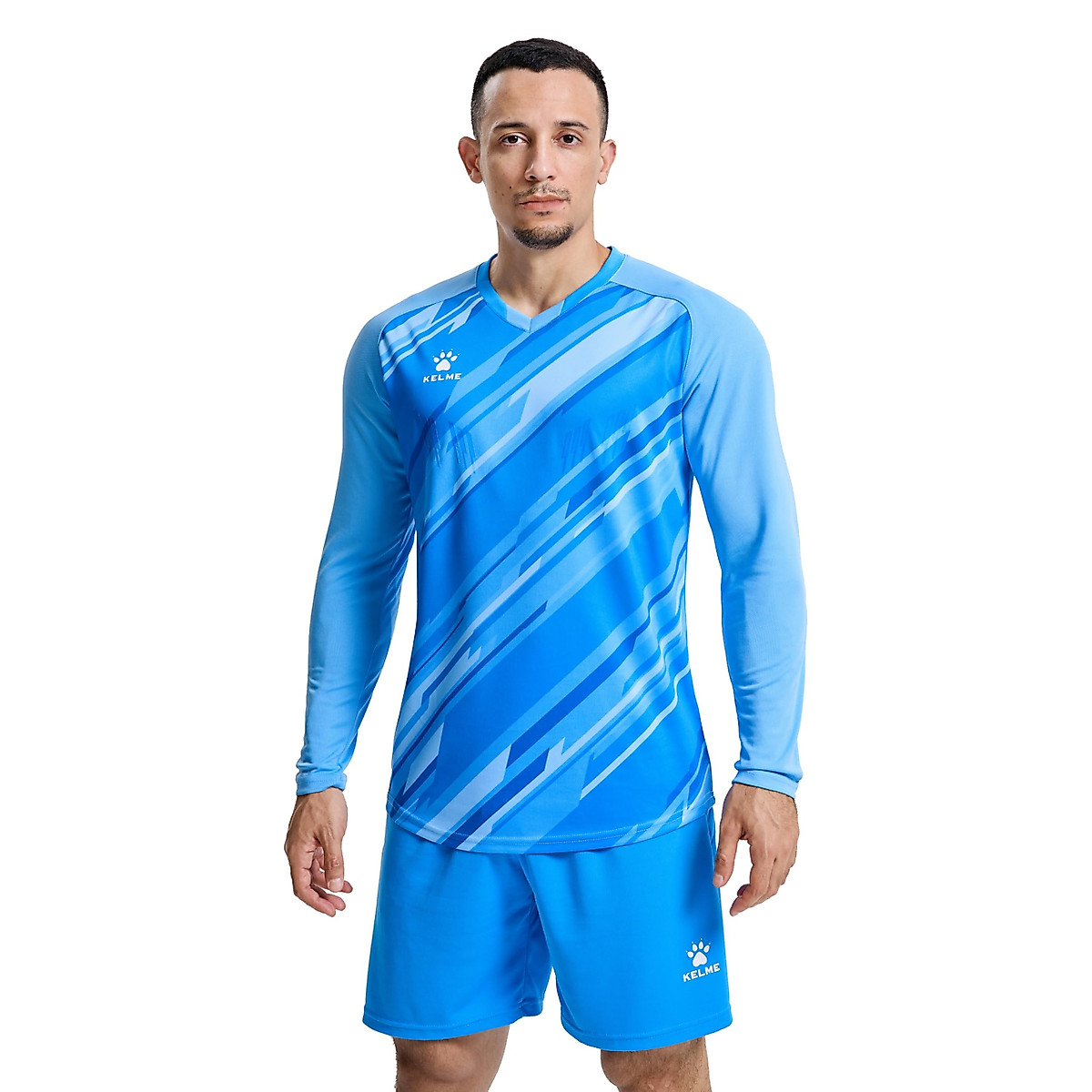KELME Men's Soccer Goalie Jerseys,Padded Goalkeeper Kit,Youth Goalie Shirt and Pants with Socks Blue Medium