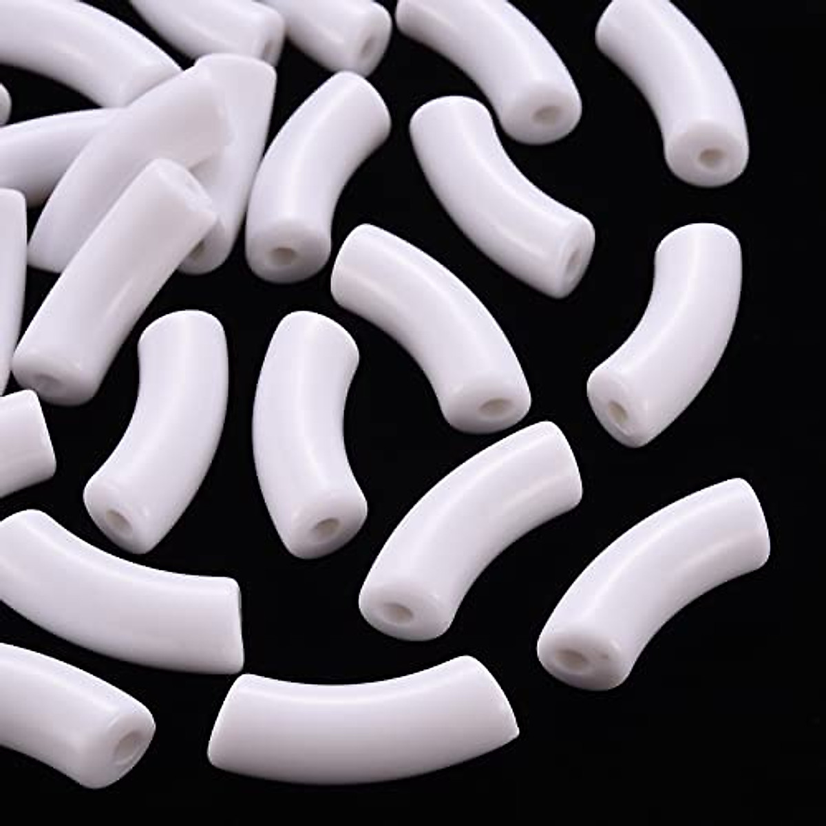 Spritewelry 155pcs/500g Opaque Acrylic Beads Tube Beads Spacer Plastic Curved Noodle Slide Beads Lined Loose Beads Large Hole Beads White for Bracelet Jewelry Making Craft Supplies 34.5mm, Hole: 3.5mm