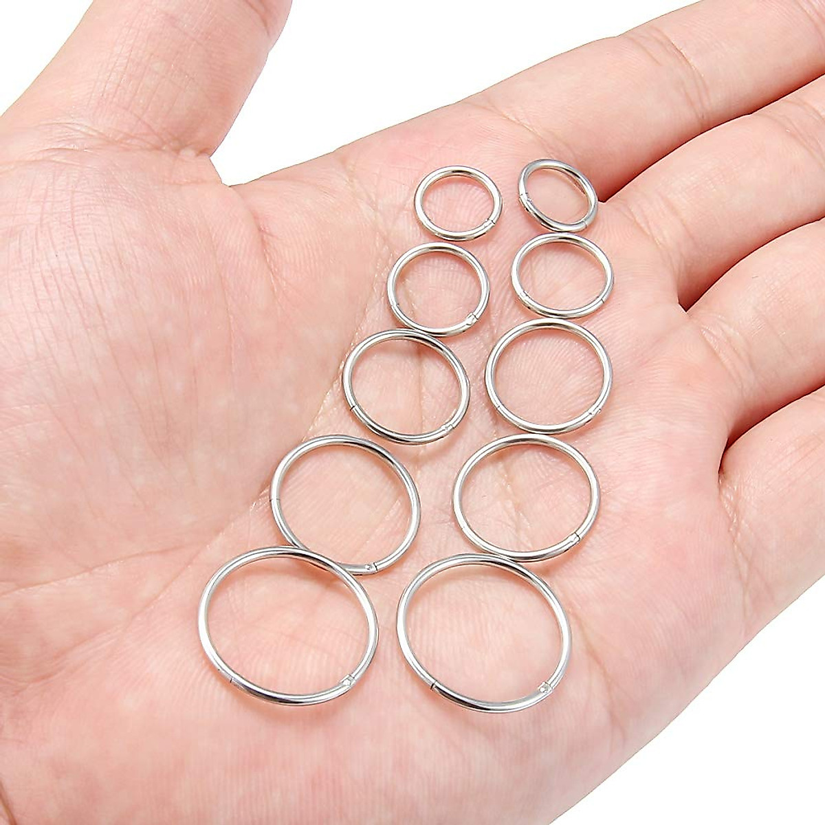SCERRING 10PCS 16G Stainless Steel Hinged Clicker Segment Septum Nose Lip Ring Hoop Nipple Cartilage Tragus Sleeper Earrings Body Piercing Jewelry 8mm 10mm 12mm 14mm 16mm Silver