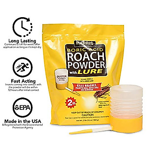 Harris Boric Acid Roach and Silverfish Killer Powder w/Lure, Powder Duster Included in The Bag (32oz)