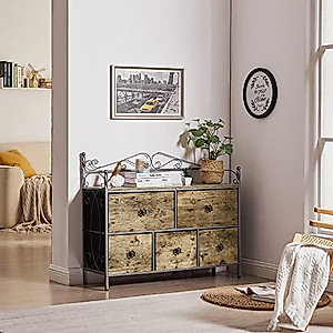 VECELO Dresser for Bedroom with 5 Drawers, Storage Organizer Unit with Shelf for Closet, Living Room,Wood Board,Grey