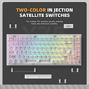 ATTACK SHARK X75 Hotswap Mechanical Gaming Keyboard with USB C Coiled Cable,TKL Tactile Switch,RGB LED,Gasket Mounted,Custom OSA Profile Clear Keycaps for PS4 PS5 Xbox Mac PC Gamer(White,Outemu)