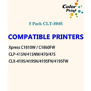 5-Pack ColorPrint Compatible 504S Toner Cartridge Replacement for samsung CLT-504S CLT504S K504S CLT-M504S CLT-C504S CLT-Y504S used for CLP-415NW CLP-475 CLX-4195FW Xpress C1810W C1860FW (2B 1C 1M 1Y)
