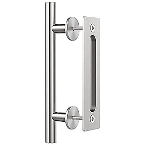WINSOON 12" Sliding Barn Door Handles Brushed Nickel with Flush Finger Pull Hardware Solid Stainless Steel Double-Sided Design Suitable for Modern Barn Door/Gate/Garages/Cabinet