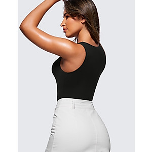 CRZ YOGA Butterluxe Sleeveless Bodysuit for Women High Neck Double Lined Sexy Tank Tops Racerback Thong Jumpsuits Black Medium