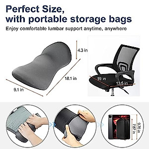 Dikuer Lumbar Support Pillow for Office Chair and Car Seat with Adjustable Strap, Anti-Slip Back Support Pillow for Lower Back Pain Relief, Ergonomic Memory Foam with Washable Cover for Bed, Travel