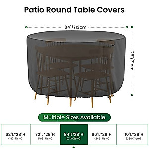 Mrrihand Round Patio Table Cover - Heavy Duty Outdoor Furniture Cover Waterproof Patio Furniture Covers for Outdoor Furniture Set, 84"DIAx28"H, Black