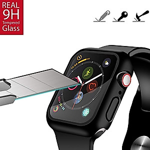YMHML [2 Pack] Compatible for Apple Watch 44mm SE 2nd /SE/Series 6 5 4 Tempered Glass Screen Protector with Black Bumper Case, Full Coverage Easy Install Bubble-Free Cover for iWatch Accessories