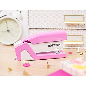 Bostitch Office InCourage Spring-Powered Compact Stapler, BCA Pink (1588), plastic-half strip