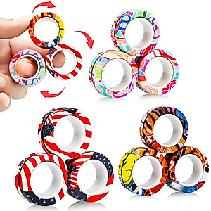 Pushmick 9 Pcs Finger Magnetic Rings Fidget Toys, Colorful Magnet Rings, Great Fidget Rings for Training Relieves Reducer Autism Anxiety.