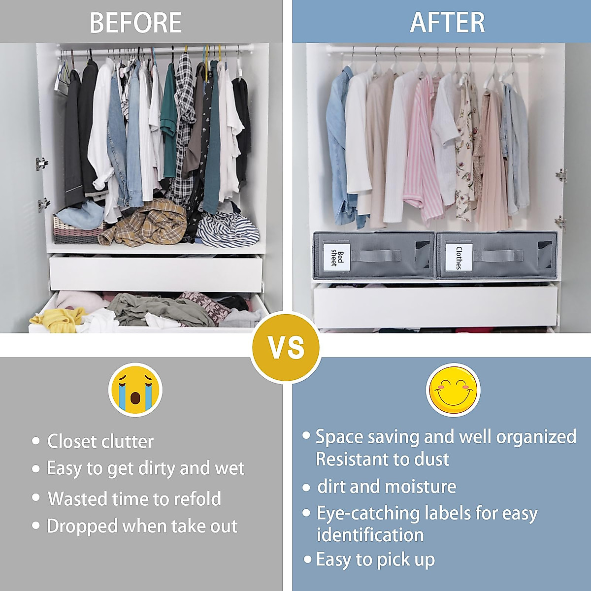 Finneya Bed Sheet Organizers - 4 Pack(Queen or King Size), Foldable Sheet Cube Storage Container Linen Closet Organizers, Duvet Covers and Pillowcases Storage Box for Bedding Blankets Towels (4 PCS)