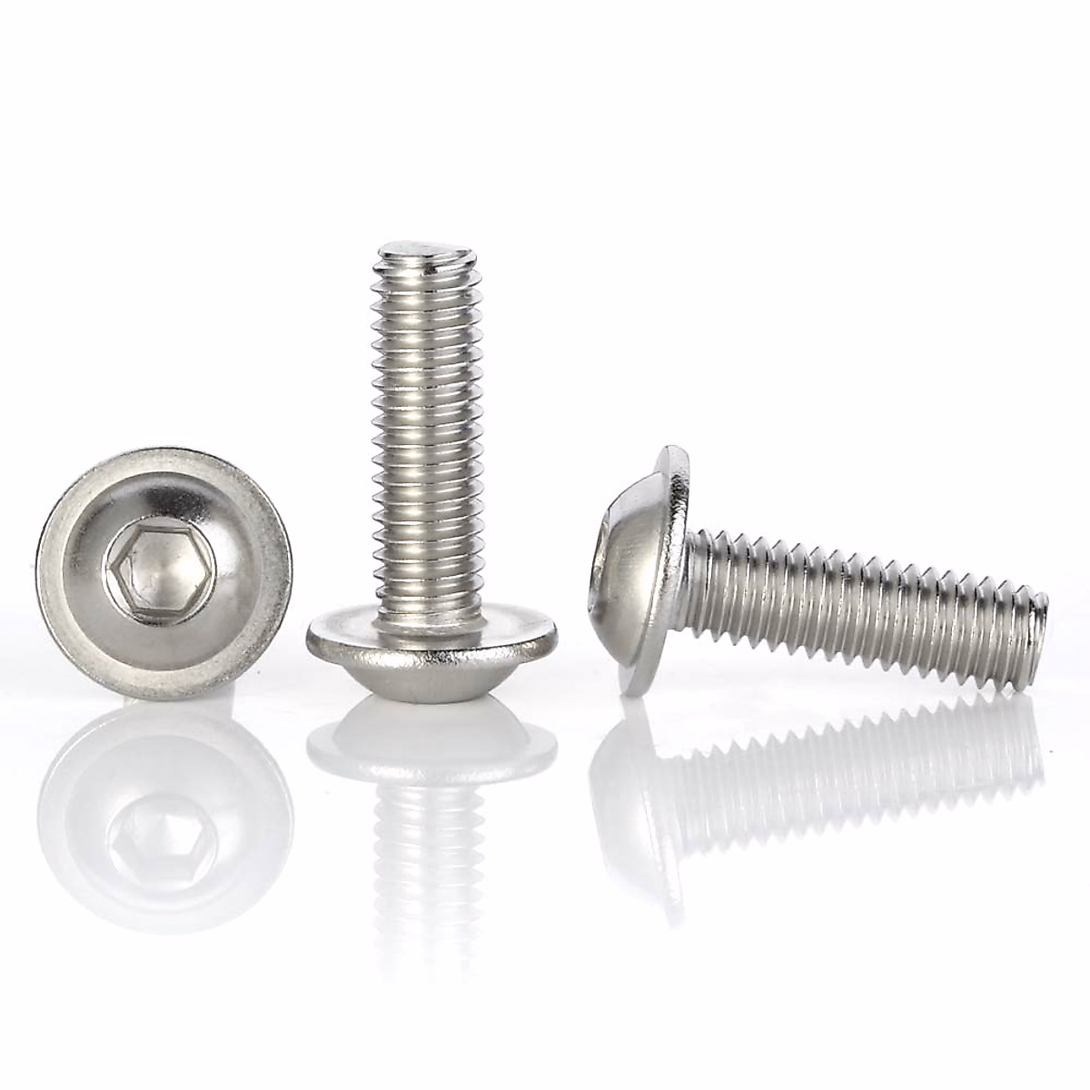 M5 x 16mm Flanged Button Head Socket Cap Screws, 304 Stainless Steel 18-8, Full Thread, Allen Socket Drive, 50 PCS