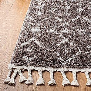 SAFAVIEH Berber Fringe Shag Collection 6'7" x 9' Brown / Ivory BFG516T Moroccan Non-Shedding Living Room Bedroom Dining Room Entryway Plush 1.2-inch Thick Area Rug