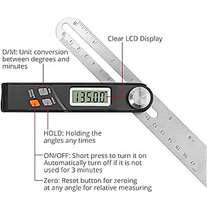 XUNTOP Sliding T Bevel Gauge with Stainless Steel Blade 360°Digital Protractor Portable Angle Finder with LCD Display for Woodworking, DIY