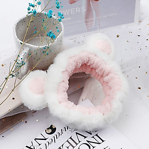 Hofar Bear Ears Fleece Hairband - Cartoon Creative Hair Accessory (Bear-White)