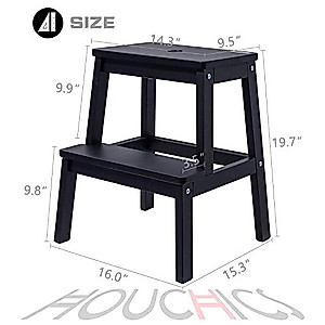 HOUCHICS Wooden Step Stool for Adults with 400lb, Wood Step Stool,Adults Step Stool, Step Stool for Bedside Step Helper for Kitchen,Bathroom,Bedroom (Black)